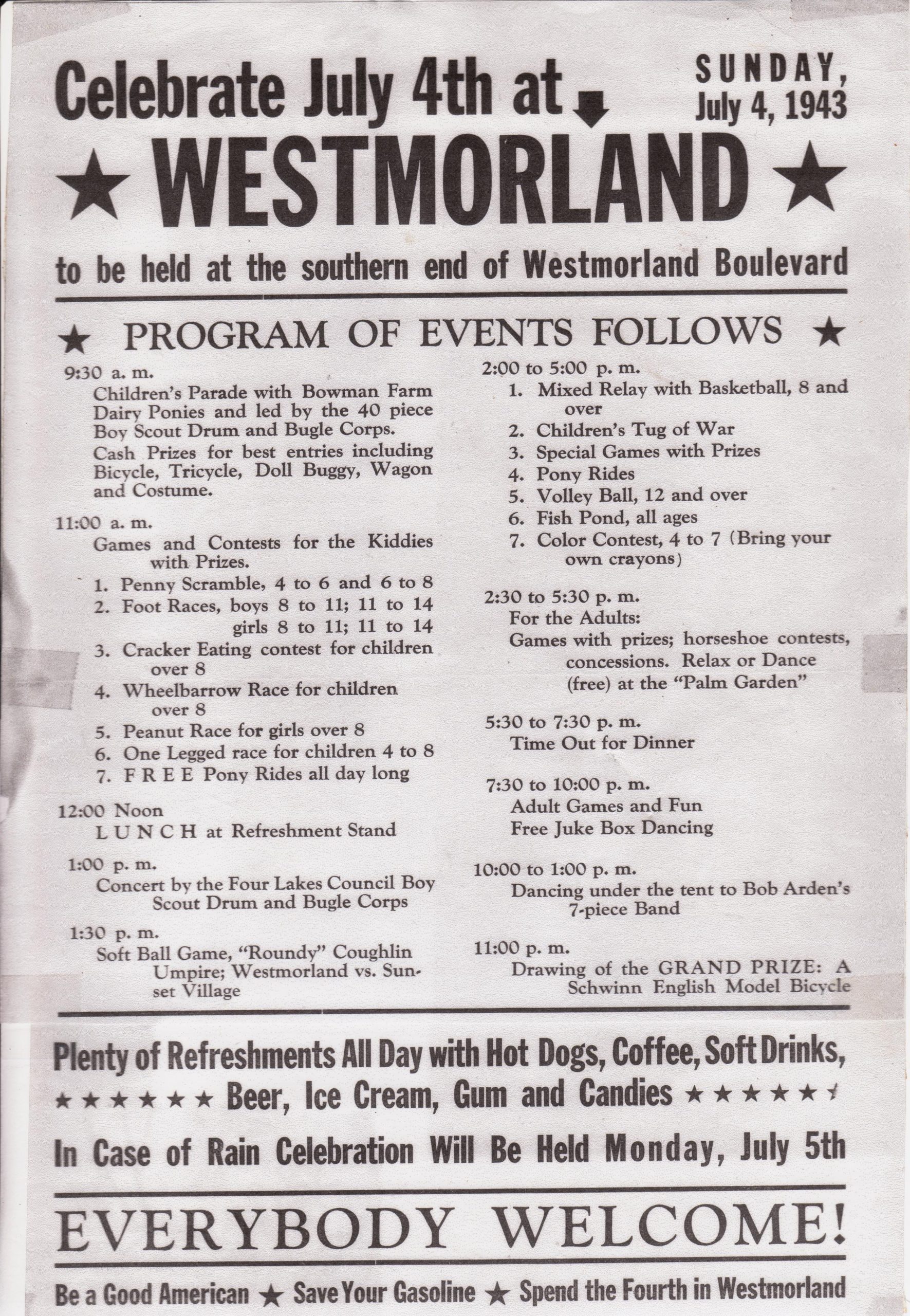 July 4, 1943 Schedule of Events Poster – WESTMORLAND HISTORY